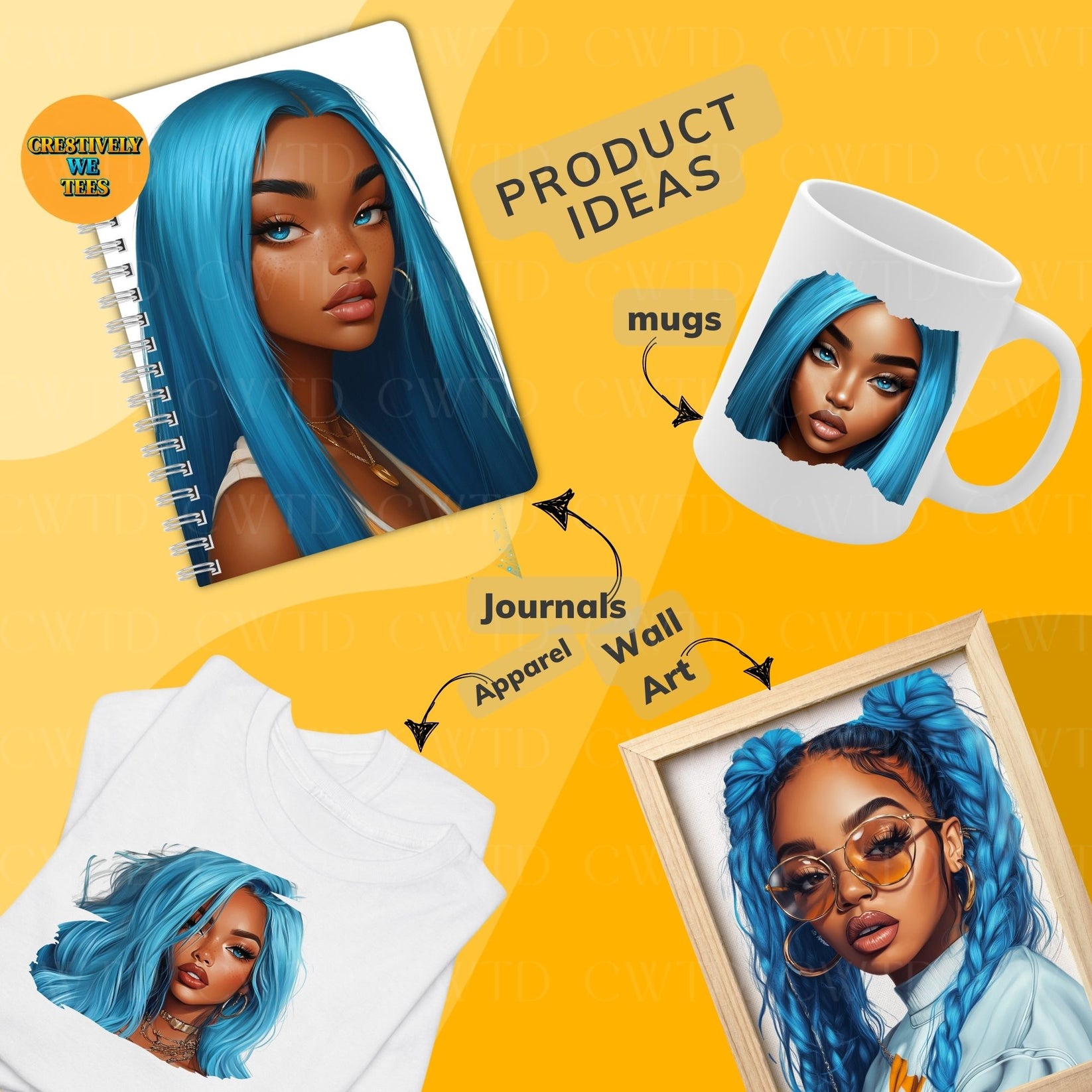 Blue Haired Baddie Clipart Bundle – 18 PNGs with Transparent Background ...